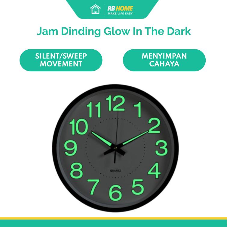 Jual Jam Dinding bulat Quartz Glow in The Dark Silent Menyala Dalam ...