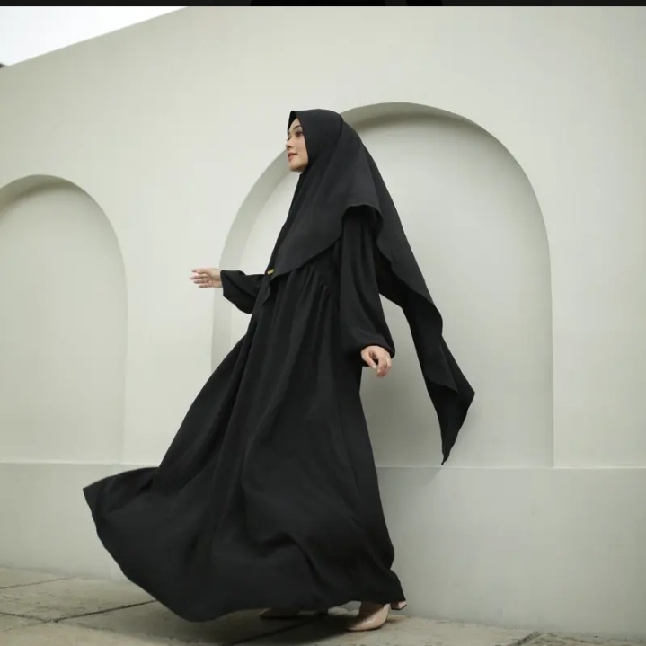 Jual Gamis Syari Jumbo L XL XXL Crinkel Airflow Busui Resleting Depan ...