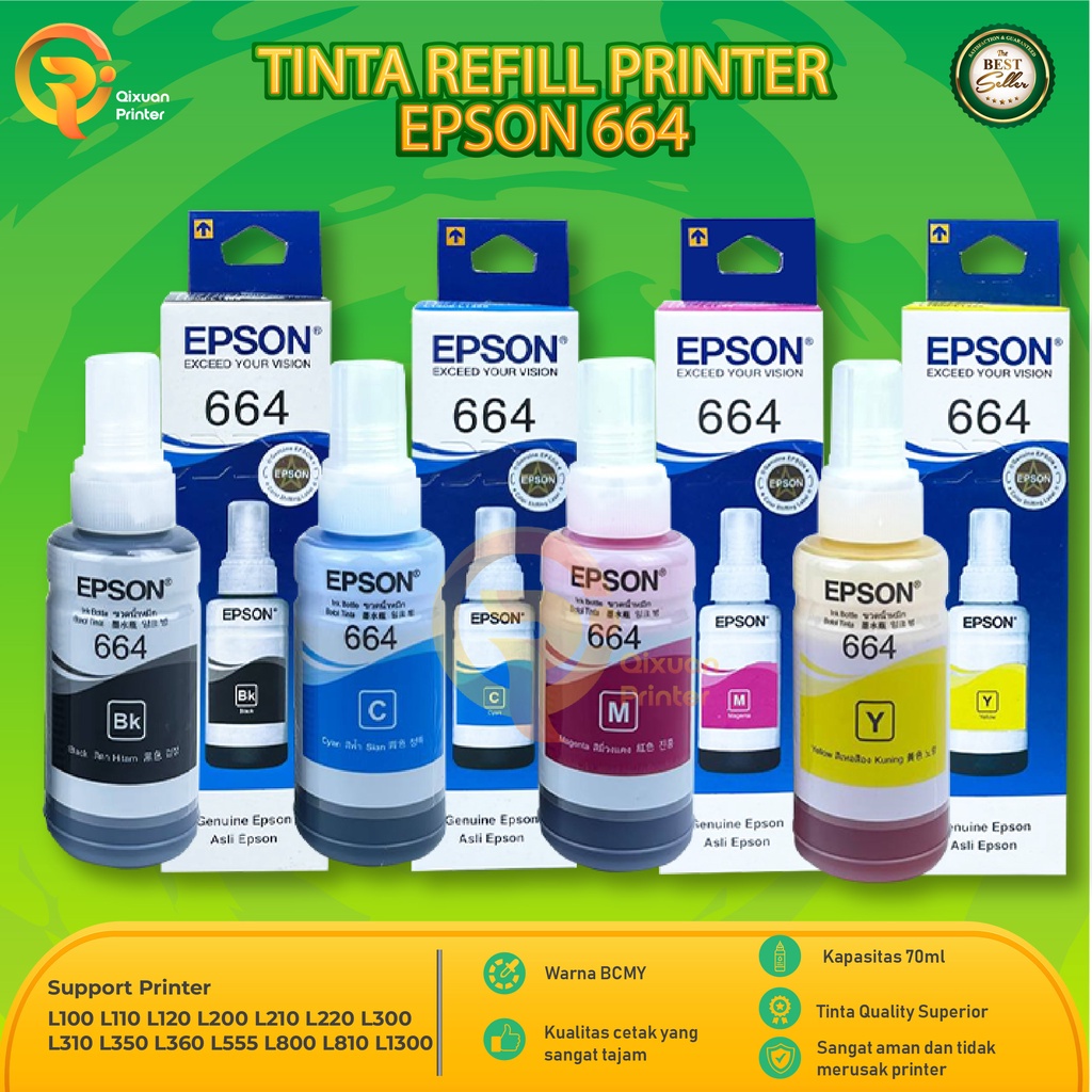 Jual 1 Set 4 Pcs Tinta Epson 664 Untuk Printer L100 L120 L210 L220 L310 L360 Aman Buat Cetak ...