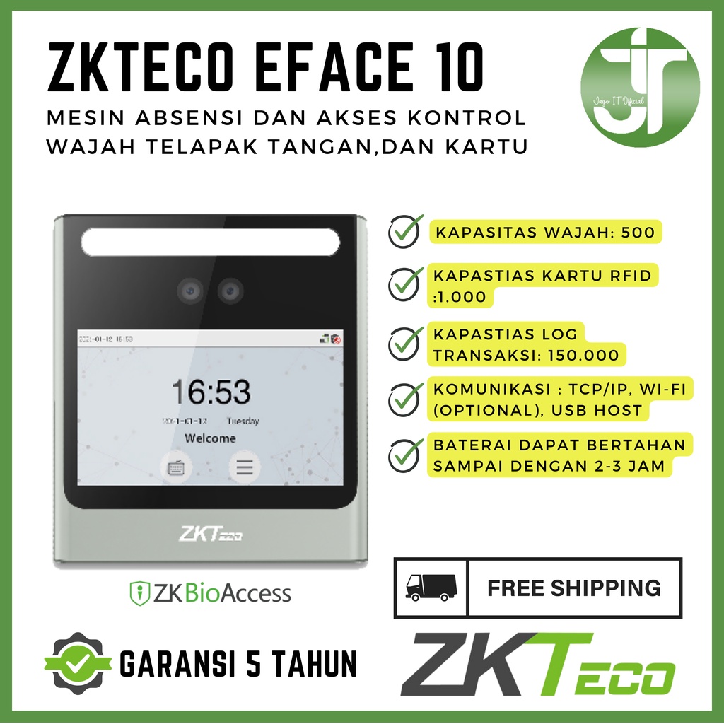 Jual Mesin Absensi | Mesin Absen Wajah dan Akses Kontrol RFID ZKTeco EFACE 10 Garansi Resmi ...