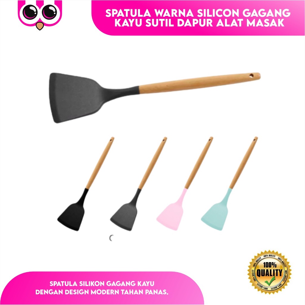 Jual SPATULA WARNA SILICON GAGANG KAYU SUTIL DAPUR ALAT MASAK | Shopee ...