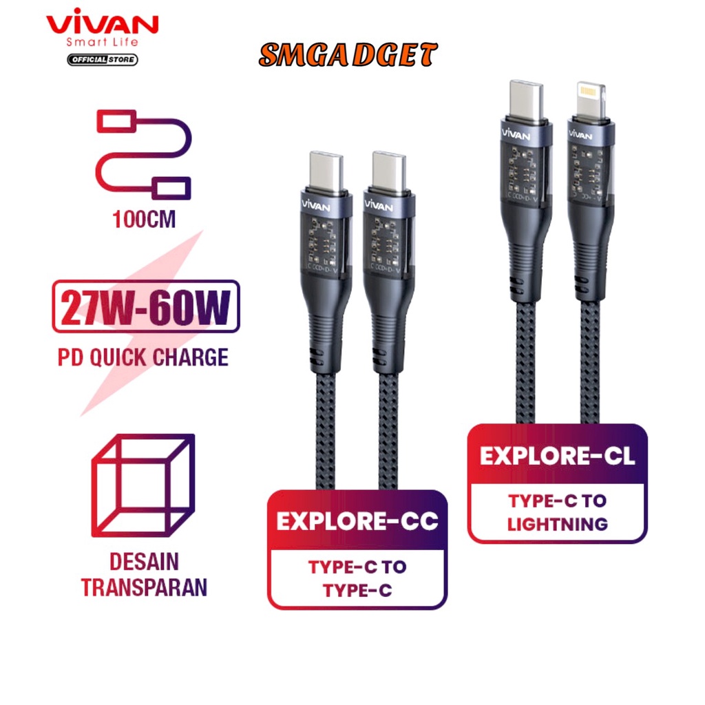 Jual Kabel VIVAN Charger CL Cas EXPLORE Type C to iPhone Type C to Type ...