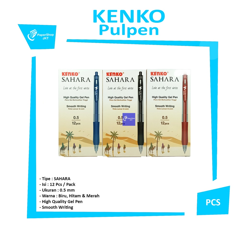 Jual Kenko - Gel Pen Pena Jel Sahara Warna - Hitam - Pcs | Shopee Indonesia
