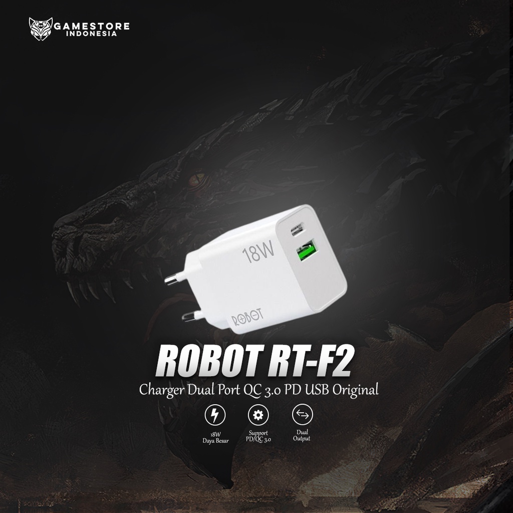 Jual ROBOT RT-F2 Charger 18W Dual Port Quick Charging QC 3.0 PD USB-A ...