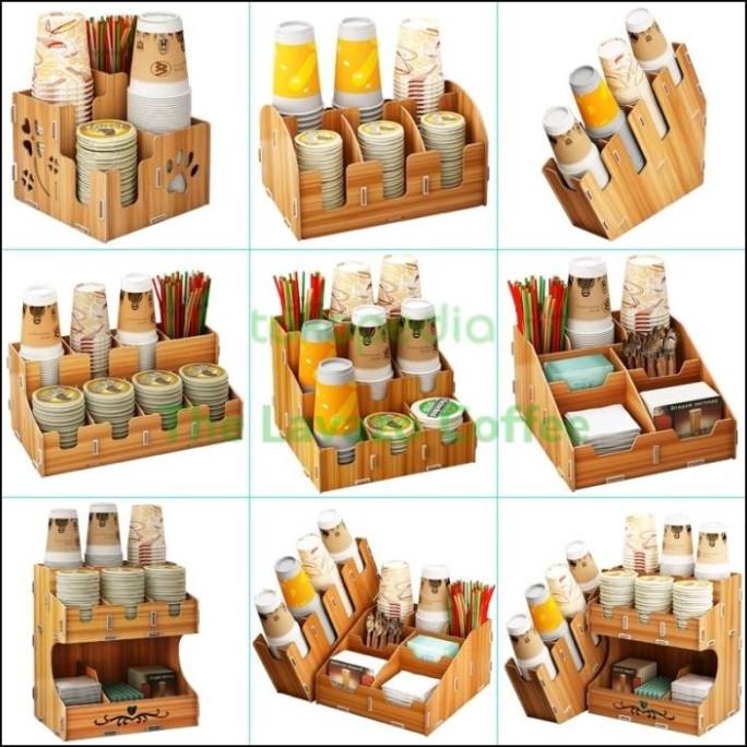 Jual TERBARU WOODEN PAPER CUP HOLDER RACK | RAK ORGANIZER COFFEE CUP ...