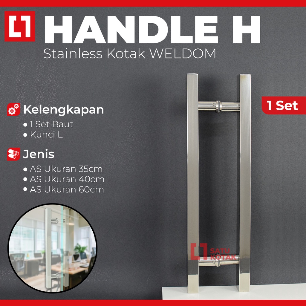 Jual Tarikan Gagang Handle Pintu Kaca Aluminium Stainless H Kotak ...