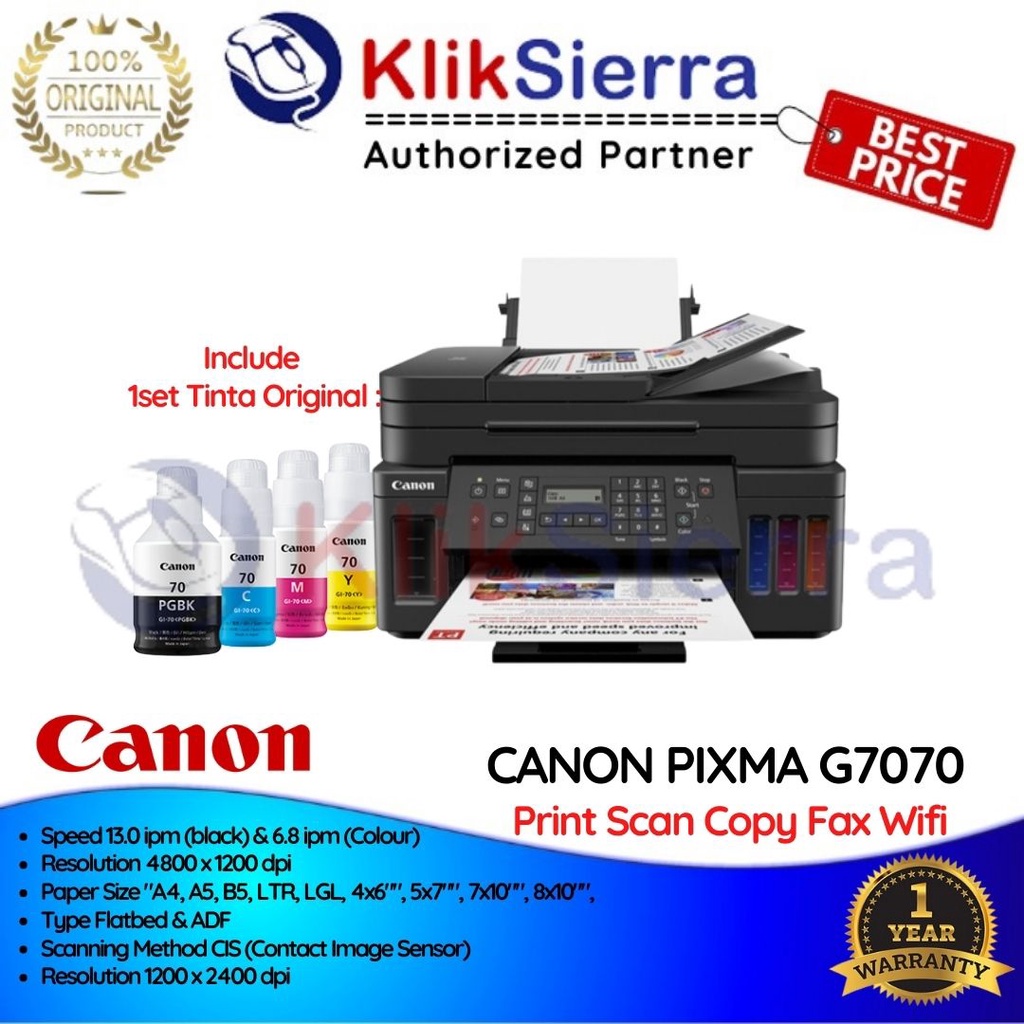 Jual Printer Canon PIXMA G7070 Ink Tank Print Scan Copy Fax Wifi ...