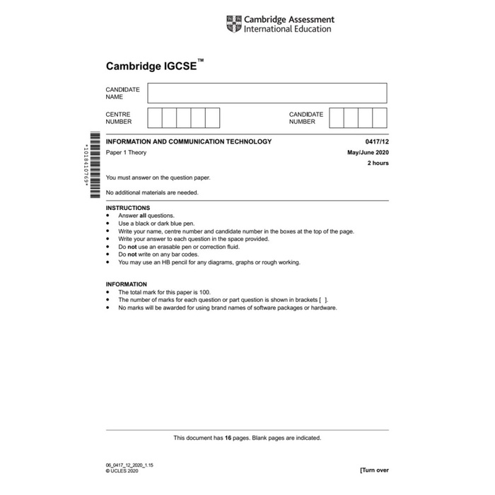 Jual Igcse Ict 0417 2011 2020 May June Past Papers And Mark Schemes