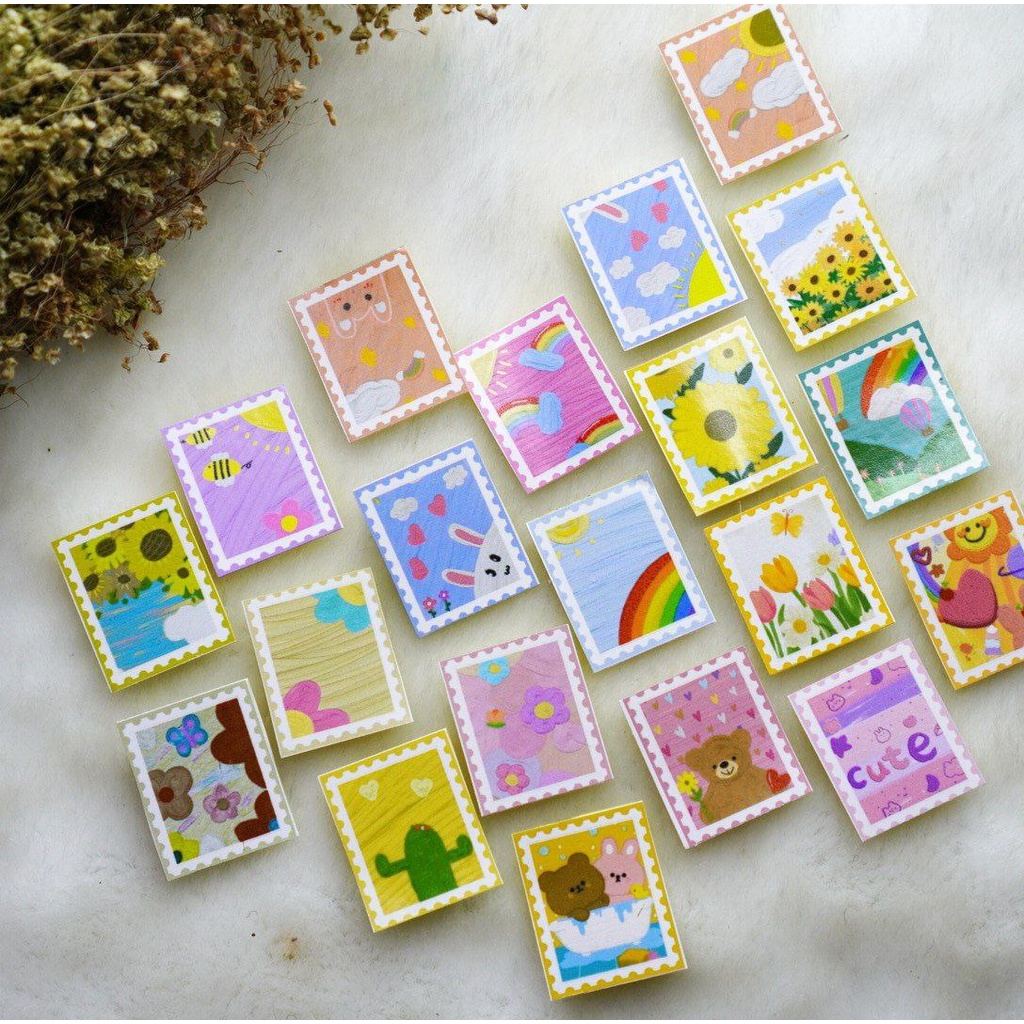 Jual stiker model perangko aesthetik cute / stiker lucu bisa untuk ...