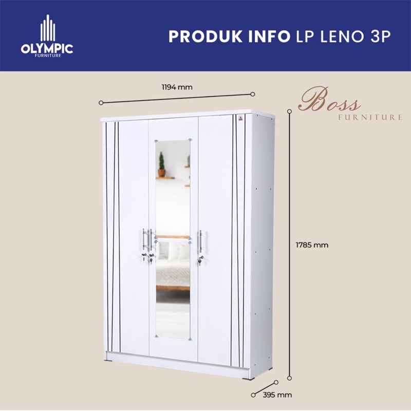 Jual Lemari Tiga Pintu Minimalis Olympic Modern Cermin Gantungan Leno 3 P | Shopee Indonesia