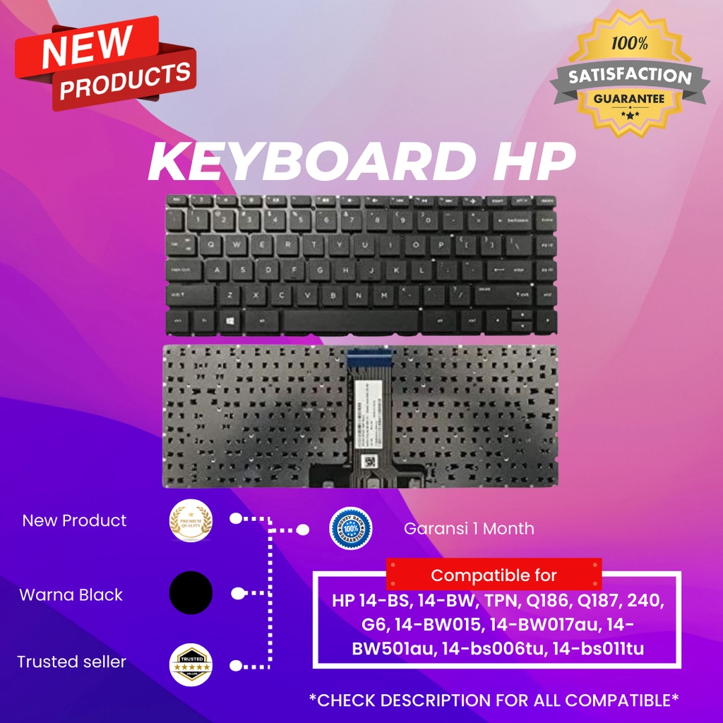 Jual KEYBOARD LAPTOP HP 14-BS 14-BW TPN Q186 Q187 240 G6 NON FRAME ...