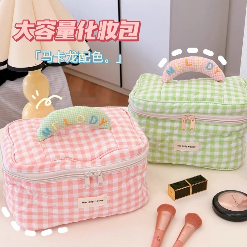 Jual LITTE DAISY | Melody Grid Cosmetic Travel Bag / Fluffy Korean ...
