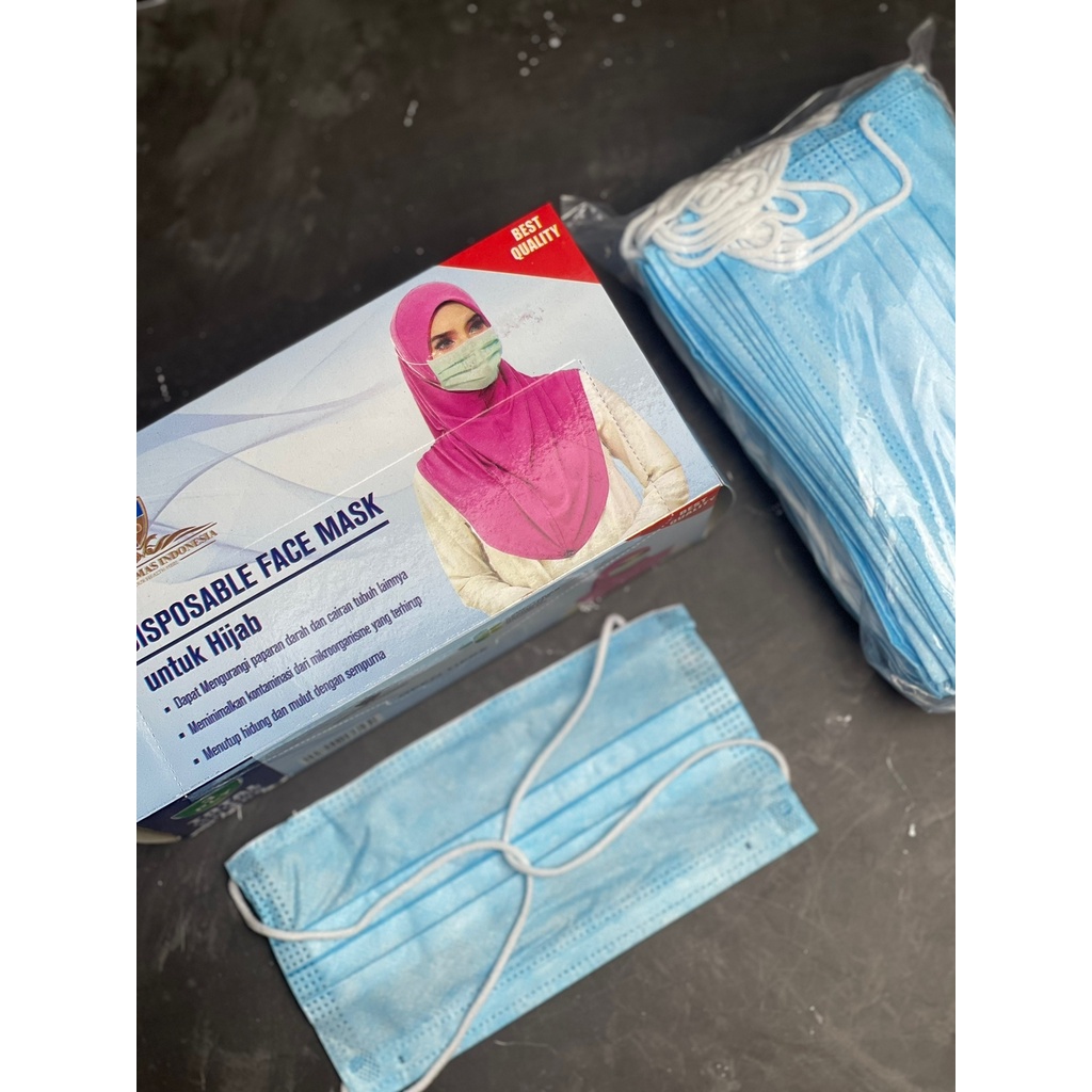 Jual Masker Hijab Headloop 3Ply 1BOX Isi 50Pcs Masker Hijab Medis Warna ...