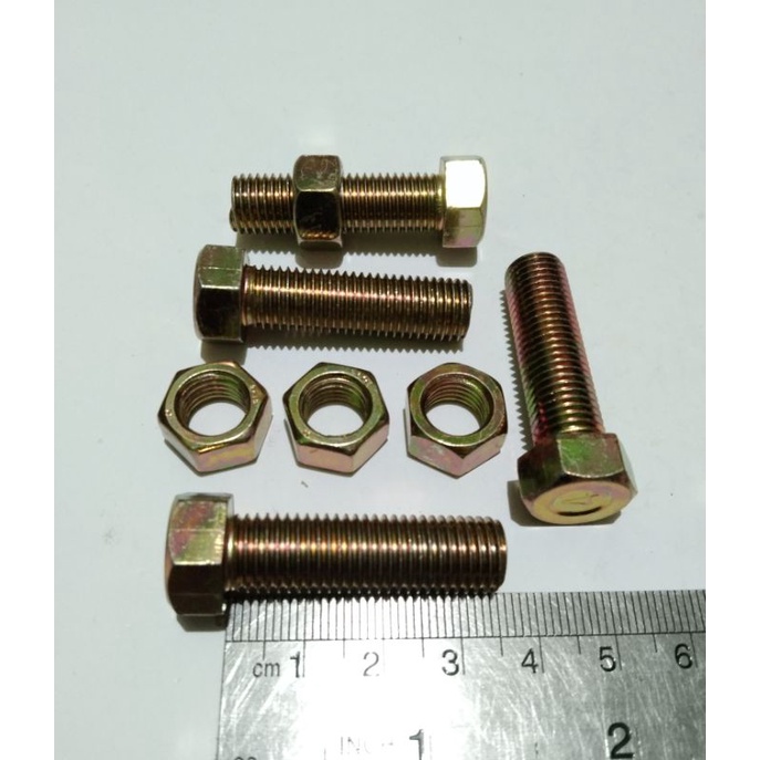 Jual BAUT MUR KUNING HEX BMK M10 X 35 MM ( KUNCI 14 ) | Shopee Indonesia