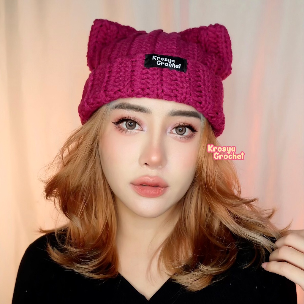 Jual Cat Beanie Topi Rajut Kuping Kucing Pin Krosya Crochet Kupluk ...
