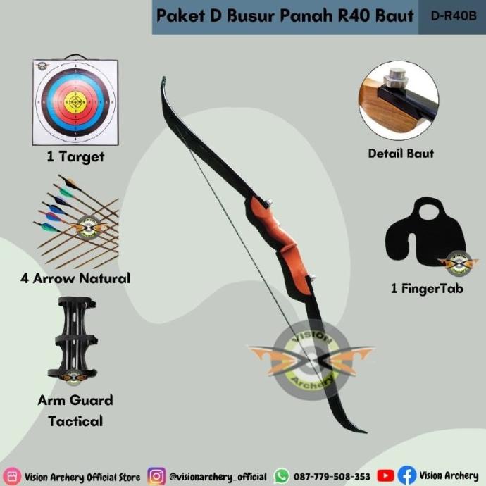 Jual Paket D Busur Panah R40 Baut+Target+Arrow+Arm Guard+Finger Tab ...