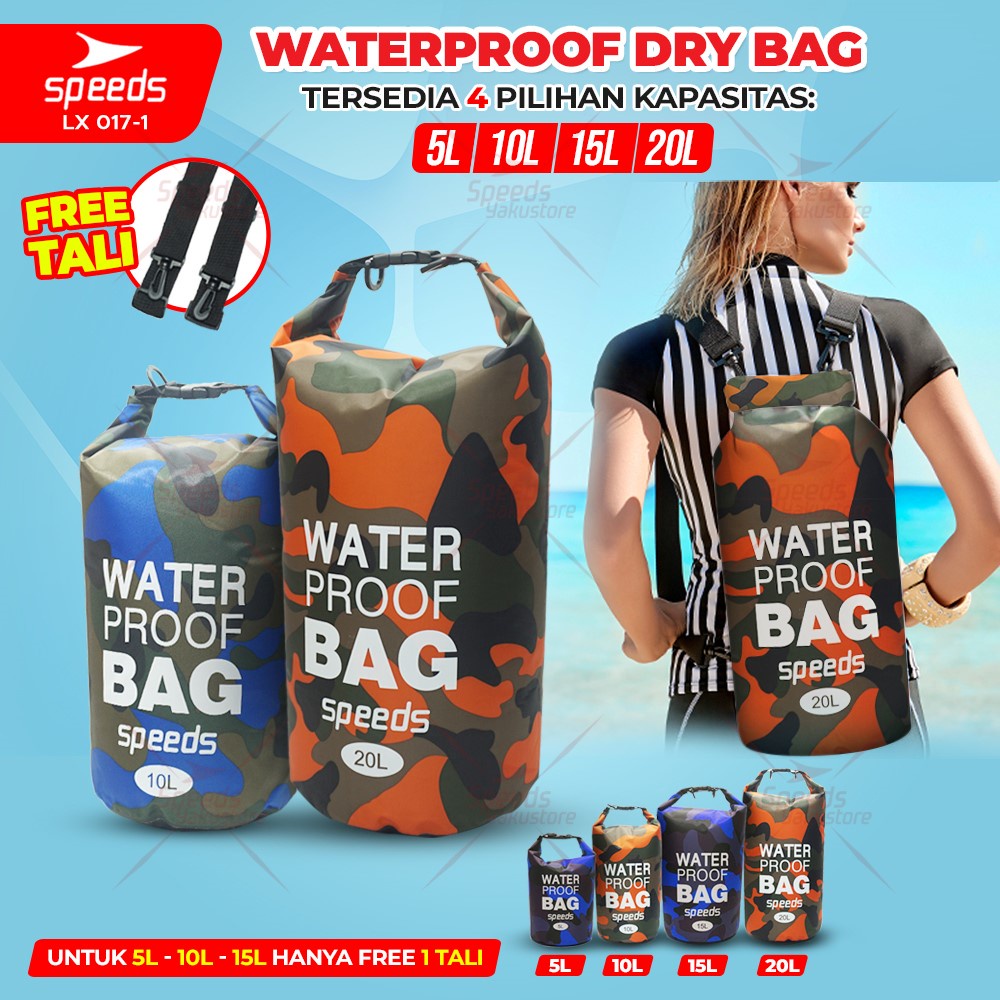 Jual SPEEDS Dry Bag Waterproof 5L 10L 15L 20L Portabel Tas Anti Air Tas Selempang Ocean Pack Dry ...