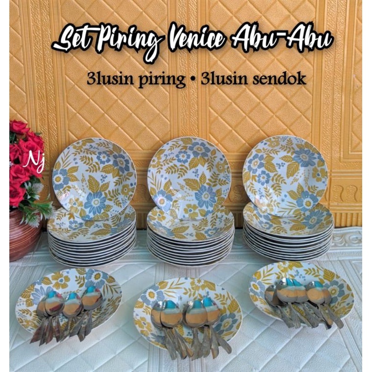 Jual Piring Set 3 Lusin+Sendok Venice Jepun Mahkota Lilia | Shopee ...