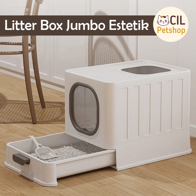 Jual Litter Box Kucing Jumbo Tertutup Cat Toilet Pasir Putih Estetik ...