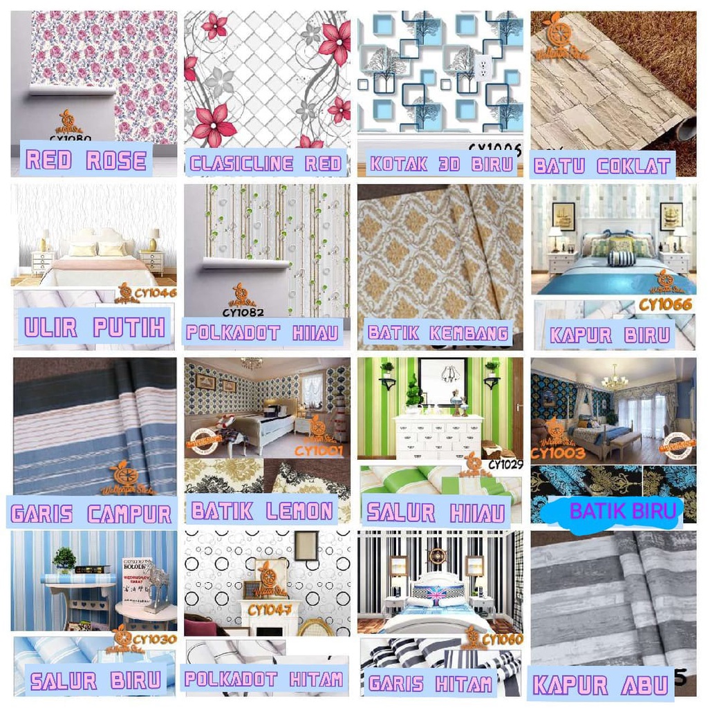 Jual ( DISKON )Wallpaper Dinding Ukuran 45 CM x 10 M Motif TERMURAH 1 KG MUAT 2 roll pcs MOTIF ...