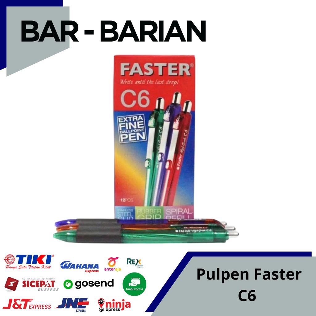 Jual PULPEN / PEN / BALLPOINT FASTER C6 WARNA HITAM DAN BIRU | Shopee ...
