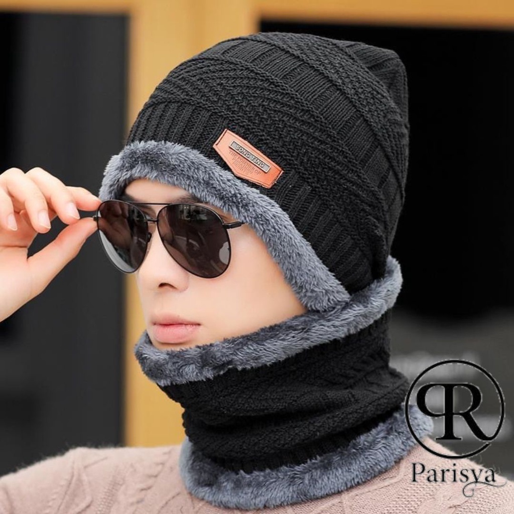 Jual Topi Rajut Musim Dingin Pria Wanita Import Plus Syal Melingkar ...