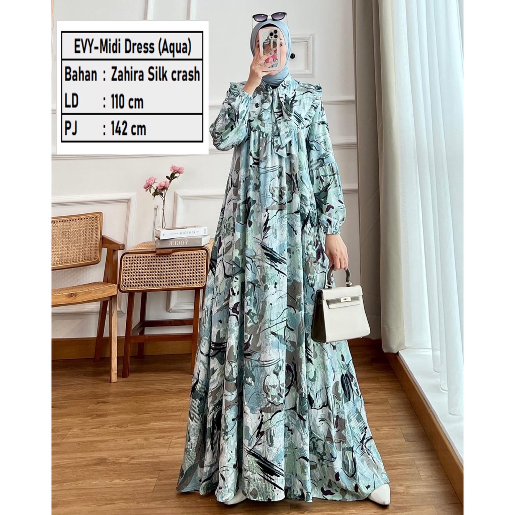 Jual B05-Original EVY Midi Dress Zahira Silk crash Resleting Depan ...