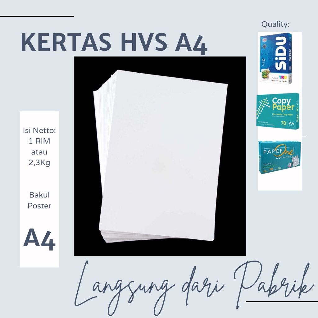 Jual Kertas HVS A4 1 RIM (500 Lembar) Langsung dari Pabrik 70 - 80 gr ...
