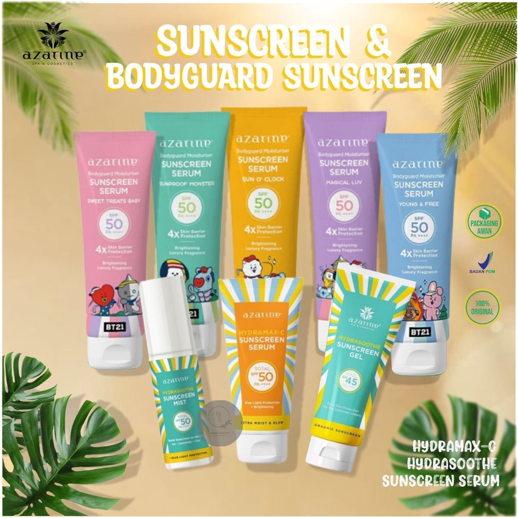 Jual AZARINE SUNSCREEN Hydrasoothe Gel SPF45++ | Hydramax-C Serum SPF ...