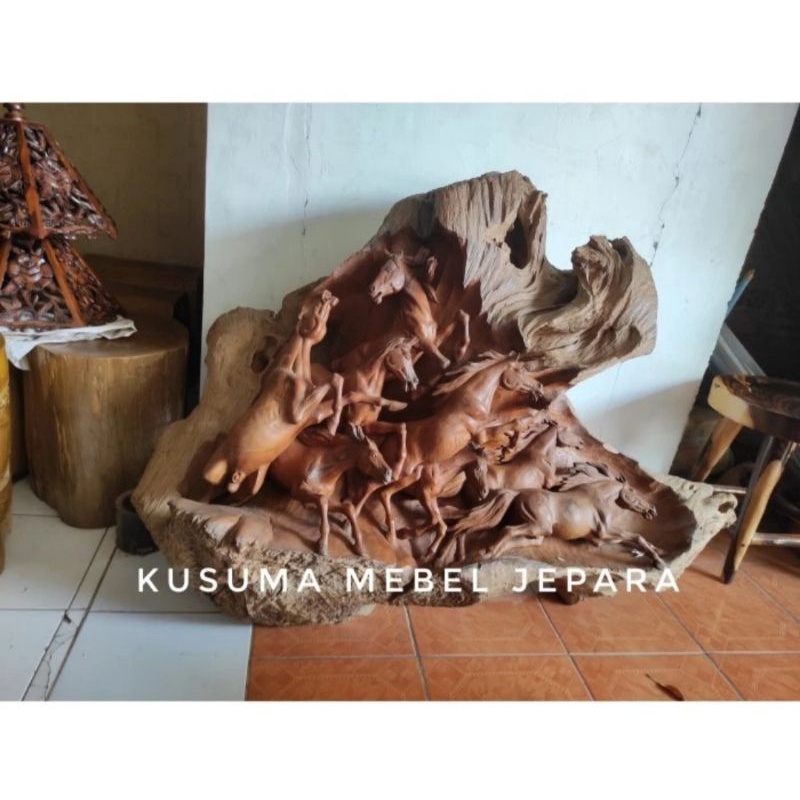 Jual Relief Kuda Berlari Akar Kayu Jati Erosi (Panjang 120cm) | Shopee ...