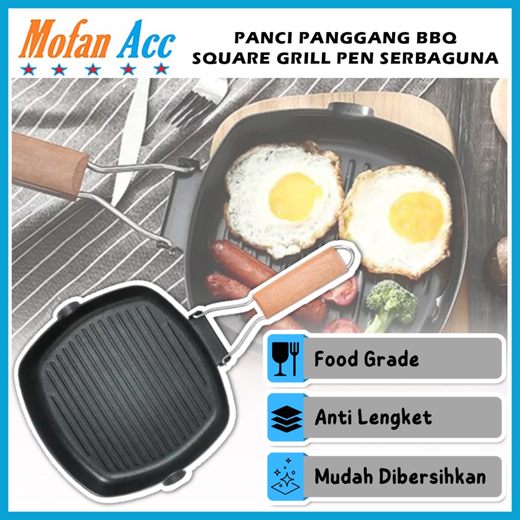 Jual Panci Panggang Square Grill Pan Foldable 20Cm Wajan BBQ Anti Lengket Teflon Pemanggang Sate ...