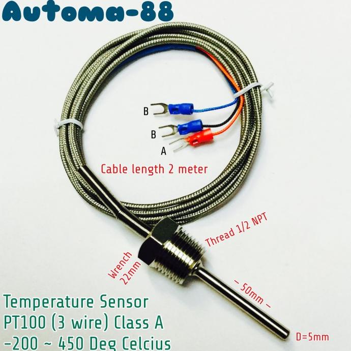 Jual Thermocouple Rtd Pt100 3 Wire 1 2 Npt Probe 5cm Termokopel Sensor