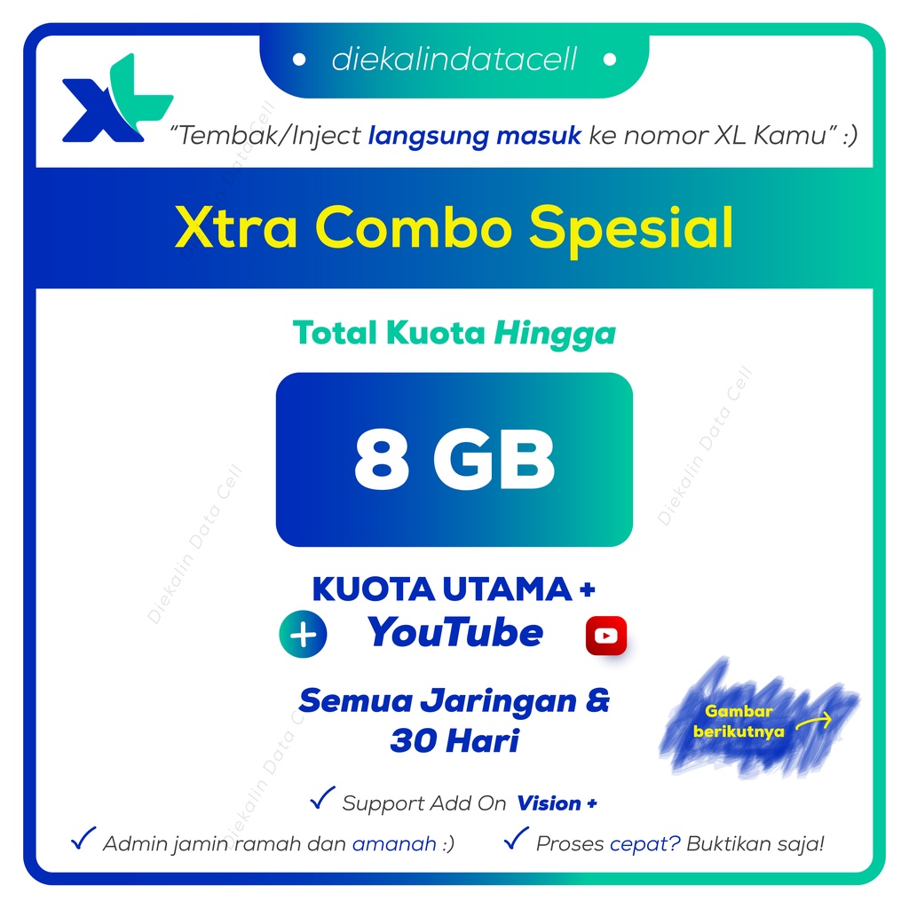 Jual PAKET DATA XTRA COMBO SPESIAL 8GB 30 HARI Tembak/Inject XL Axiata ...