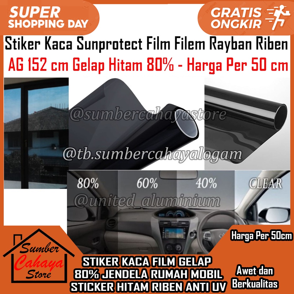 Jual Stiker Kaca Film Jendela Rumah Sticker Rayban 80% Hitam Riben Peredam Panas Anti Uv Mobil ...