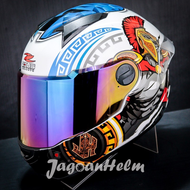 Jual ZEUS HELM ZS811 AL47 | WHITE BLUE | ZS 811 +SMOKE VISOR CEMBUNG ...