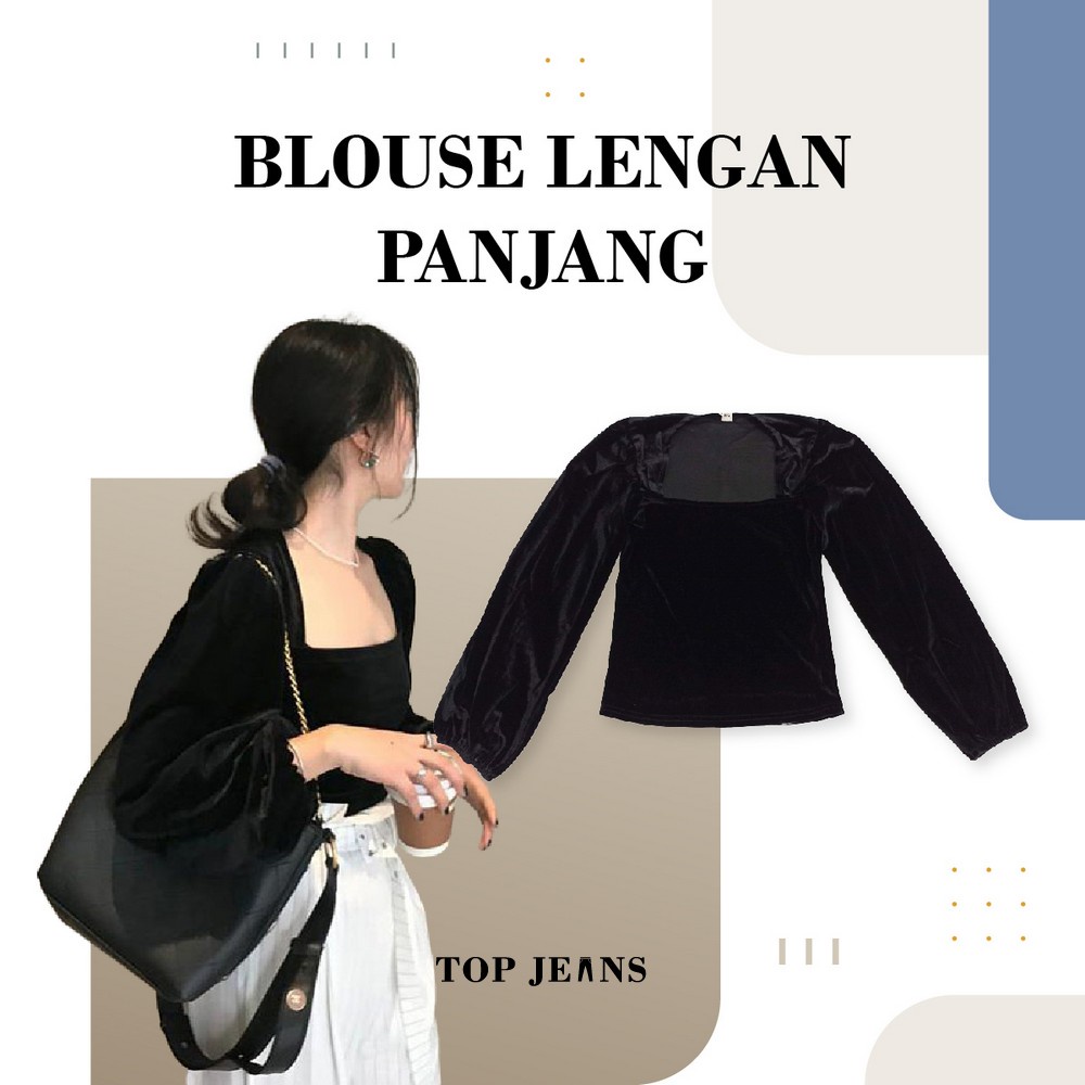 Jual Blouse Wanita Lengan Panjang Bahan Bludru Square Neck Style / Blus Bludru Lengan Balon Long ...