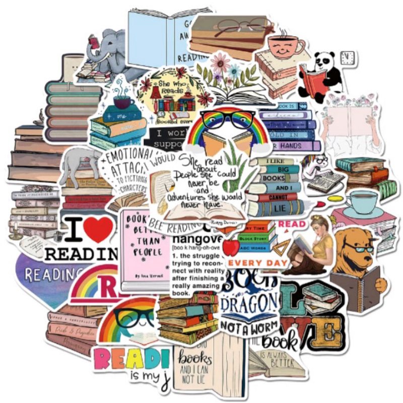 Jual Stiker Pecinta Buku - Aesthetic Book Lover PVC Sticker - I Love ...