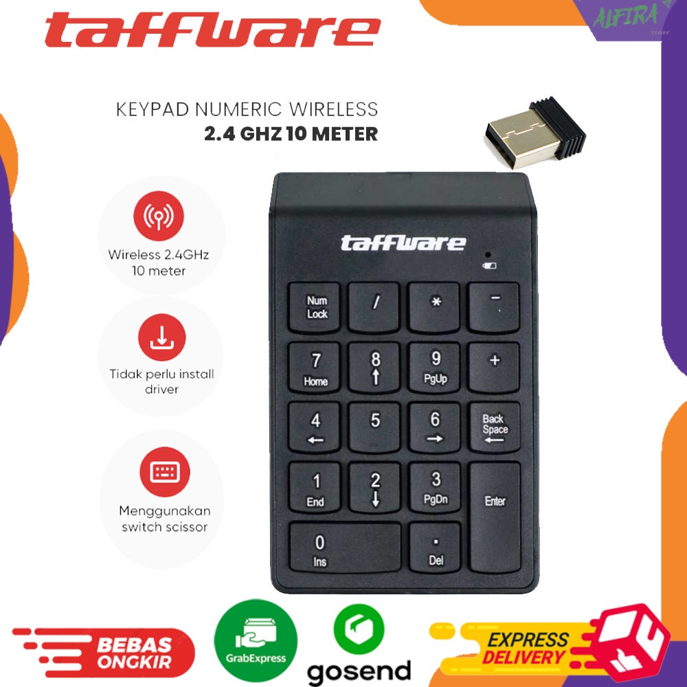 Jual Keypad Numeric Wireless Keyboard Angka tanpa kabel Taffware 2.4 GHz 10 Meter Black | Shopee ...