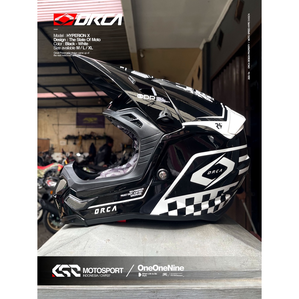 Jual HELM ORCA HYPERION X BLACK WHITE | Shopee Indonesia