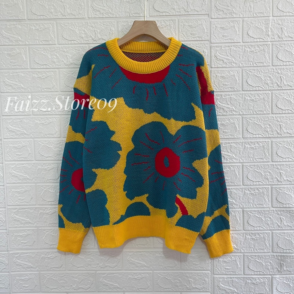 Jual SANDRINA SWEATER RAJUT MOTIF BUNGA OVERSIZE ATASAN LENGAN PANJANG ...