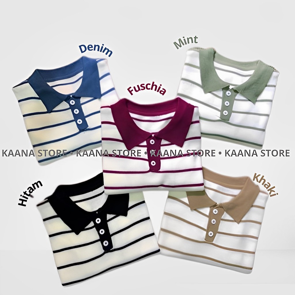 Jual Polo Stripes Knit Import - Atasan Polo Rajut Wanita - Korean Polo ...
