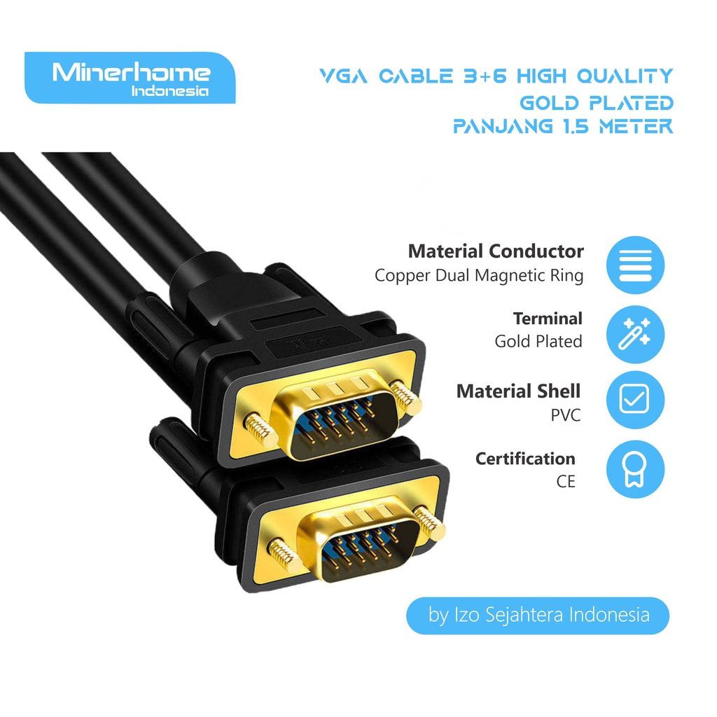 Jual Kabel VGA Gold Plated High Quality 1/3/5/10/15 Meter | Shopee Indonesia