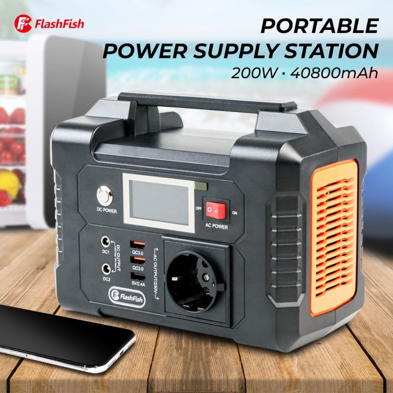Jual Power Supply Station Solar Power Generator 200W 40800mAh E200 FlashFish | Shopee Indonesia