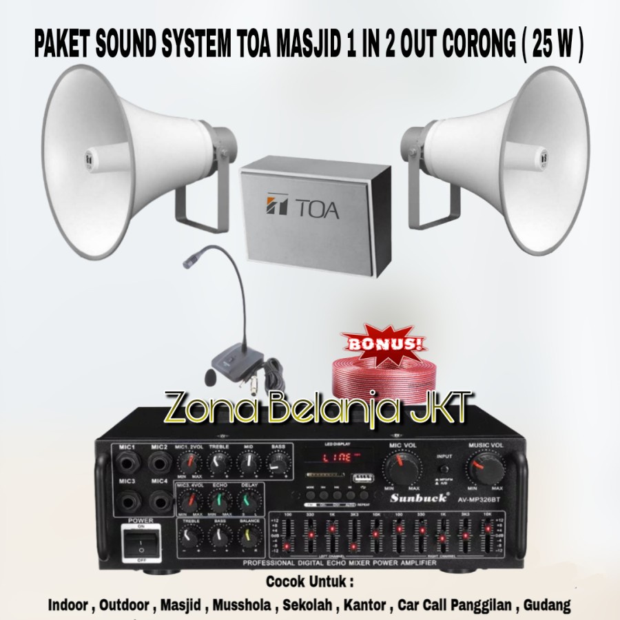 Jual PAKET SOUND SYSTEM TOA MASJID MUSHOLLA 1 IN 2 OUT SPEAKER CORONG ...