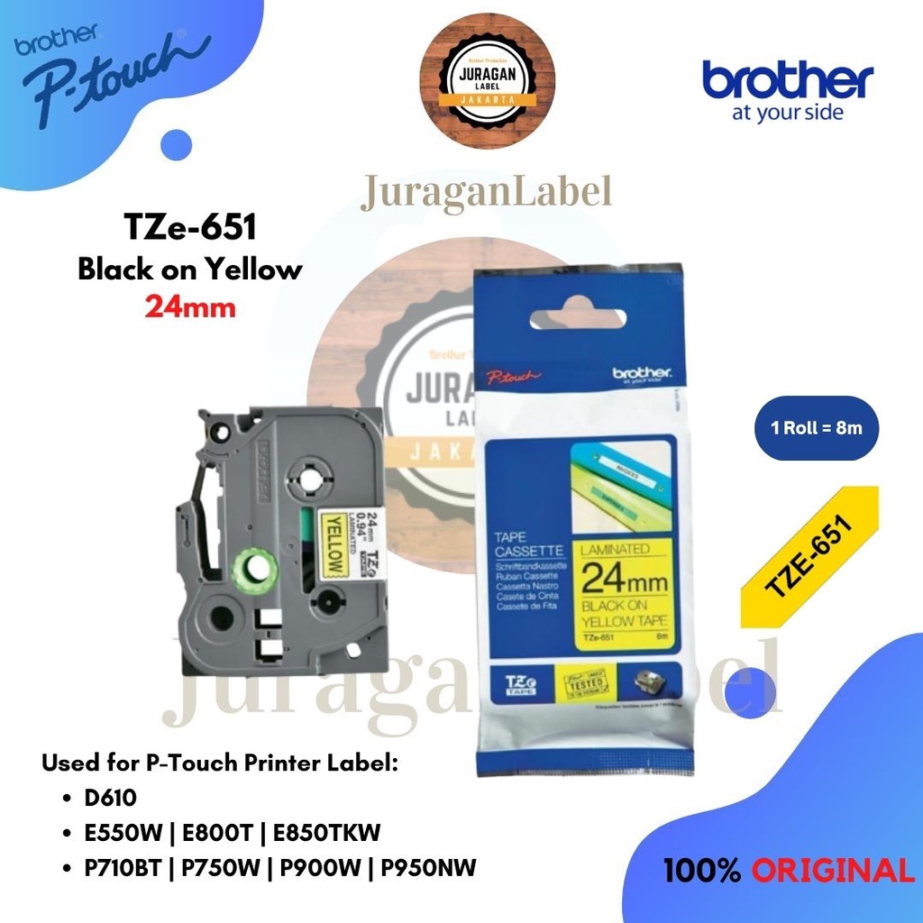 Jual BROTHER TZe-651 24mm PTouch Tape Label Barcode TZe651 Black on ...