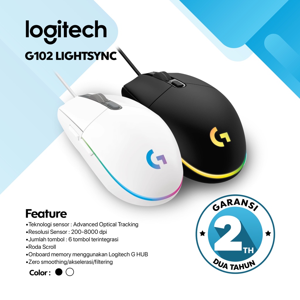 Jual Logitech G102 V2 Lightsync RGB Mouse Gaming Wired Gaming Mouse - Garansi Resmi 2 Tahun ...
