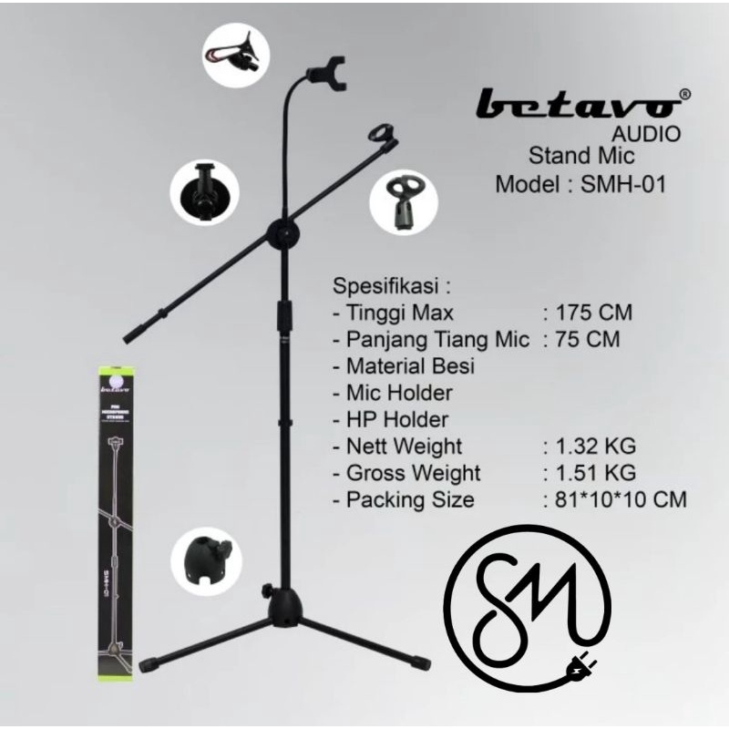 Jual Stand Mic Betavo SMH-01 Phone Holder hp tiang microphone lantai ...