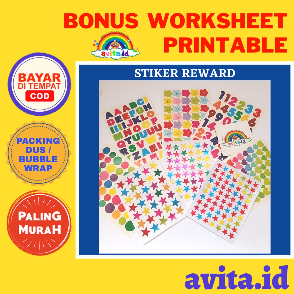 Jual avita.id TERMURAH sticker reward anak colorful dot heart love star ...