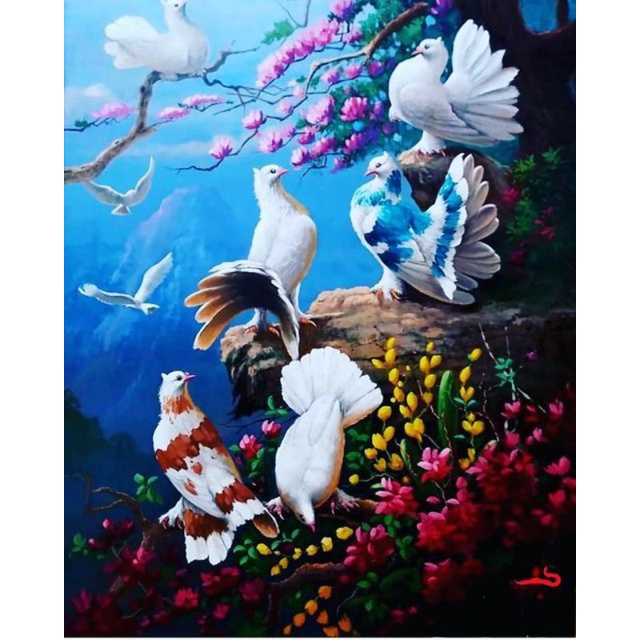 Jual Lukisan Cetak, BURUNG MERPATI, Ukuran JUMBO, 100x70cm & 150x100cm ...