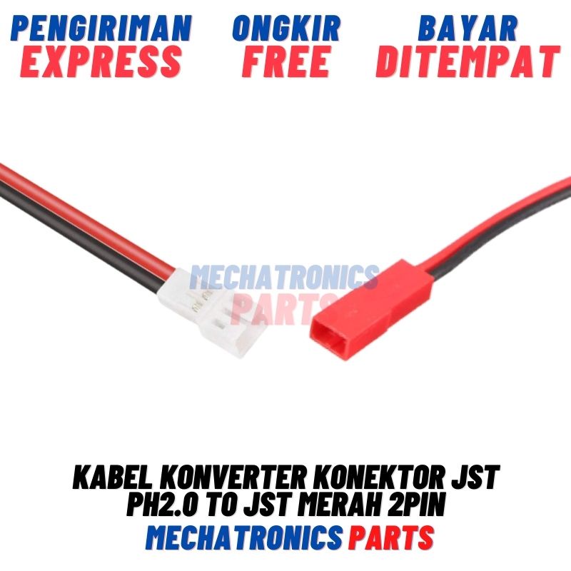Jual Kabel Konverter Konektor JST PH2.0 to JST Merah 2Pin Connector Converter PH2.0-JST 2P 2 Pin ...